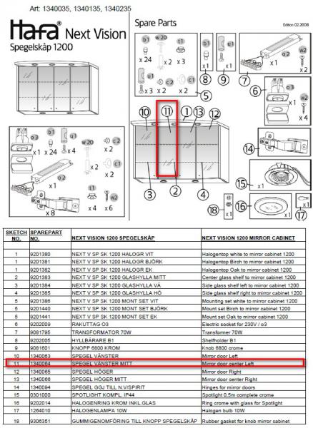 Hafa Next Vision reservedel - Venstremidt spejl - VVS nr.: 1340064
