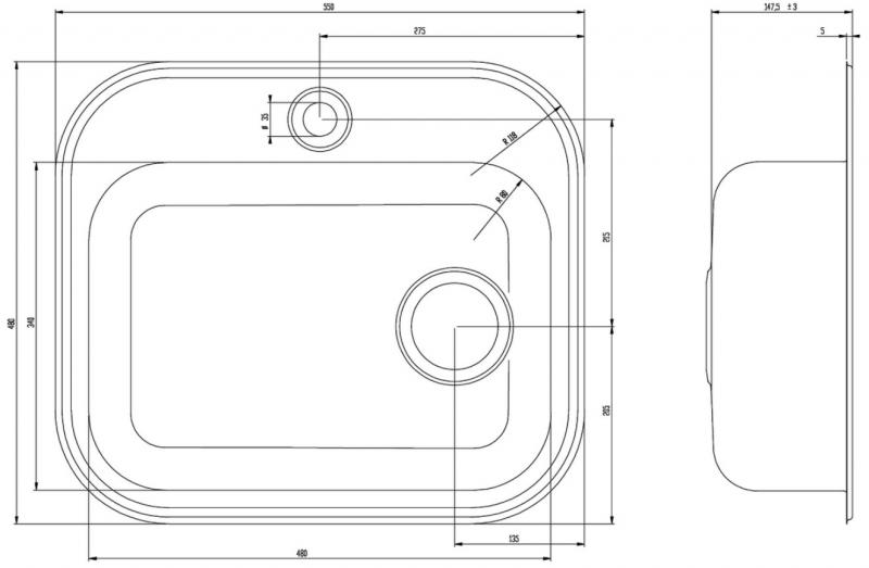Intra Juvel K480B køkkenvask 480x340mm - VVS nr.: 681216140