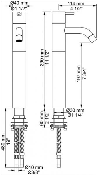 Vola HV1-170 vandhane til håndvask - Høj model - Rustfrit stål - VVS nr.: 701603040
