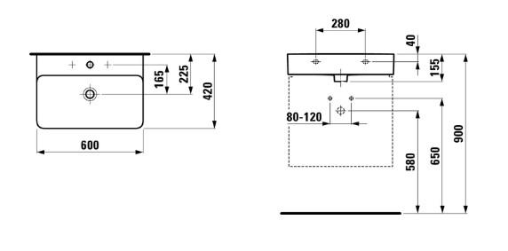 Laufen Val compact 60 håndvask t/væg eller møbel - 3 hanehuller - LCC ...