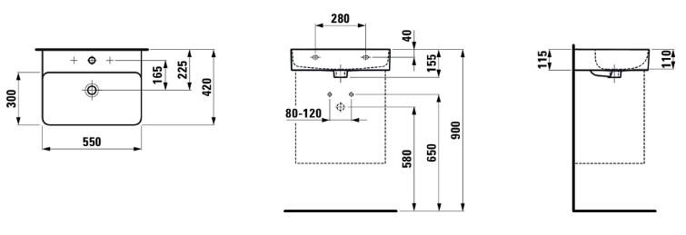 Laufen Val compact 55 håndvask t/væg eller møbel - Uden hanehul - LCC ...