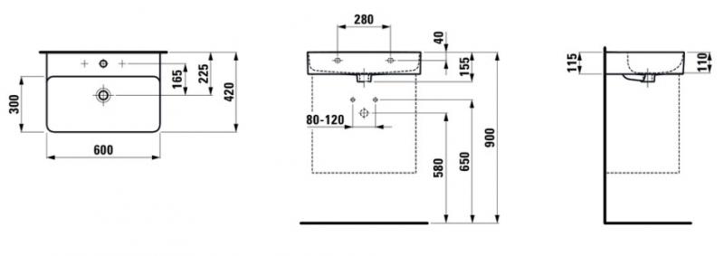 Laufen Val compact 60 håndvask t/væg eller møbel - 1 hanehul - Uden ...