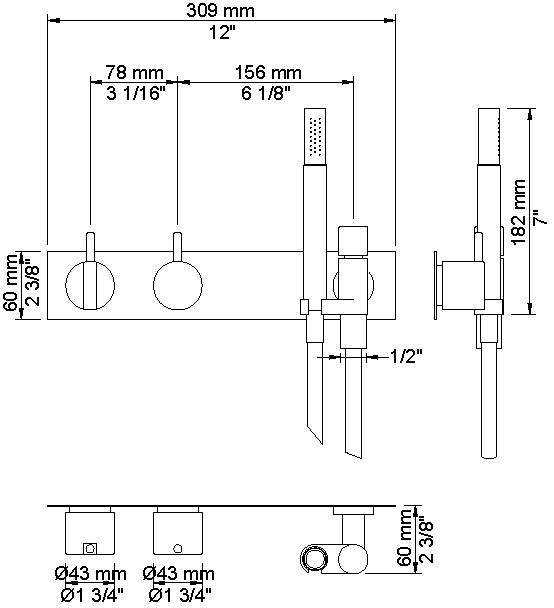 Vola 2473 brusearmatur m/omskifter, håndbruser og slange - Messing natur - VVS nr.: 2473-19